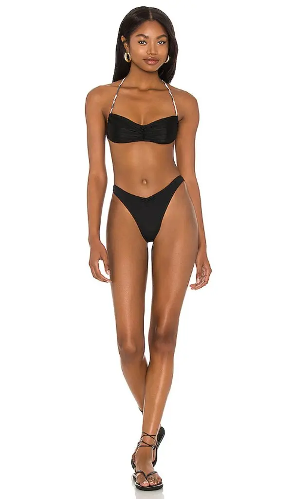 Melissa Simone Christine Ruched Bandeau Bikini Top In Black In